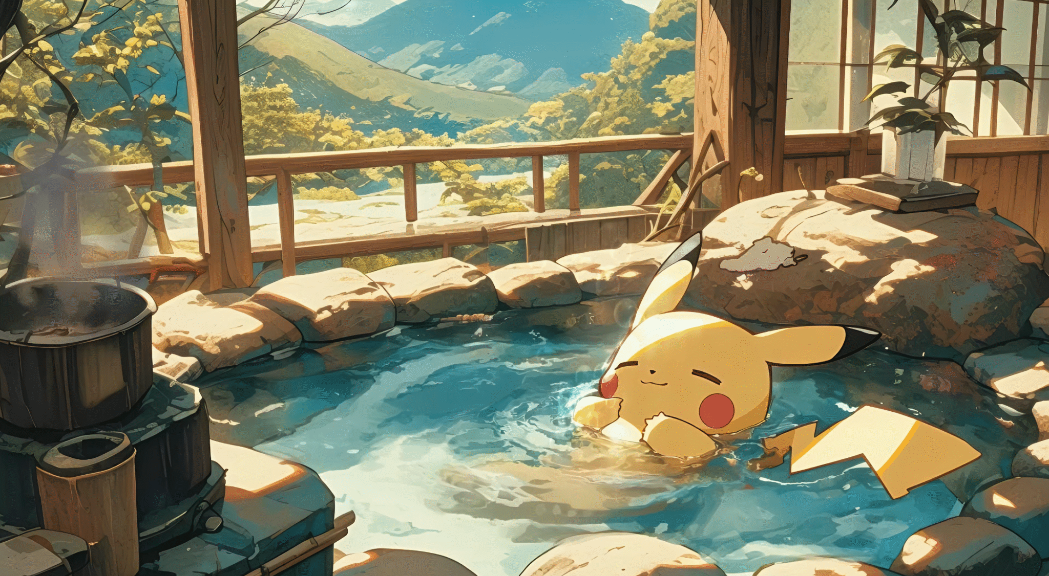 Hot Tub Vibes with Pikachu Beautiful 4K Live Wallpaper